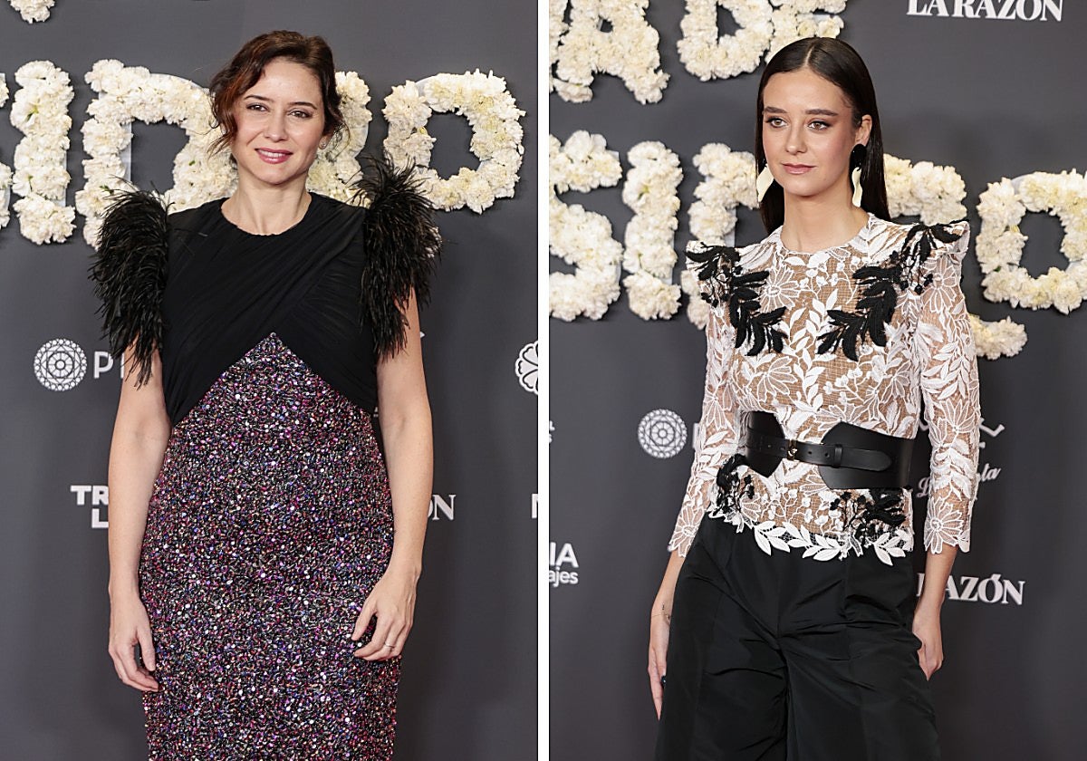 Isabel Díaz Ayuso, con plumas, y Victoria Federica, con encaje, en la ...