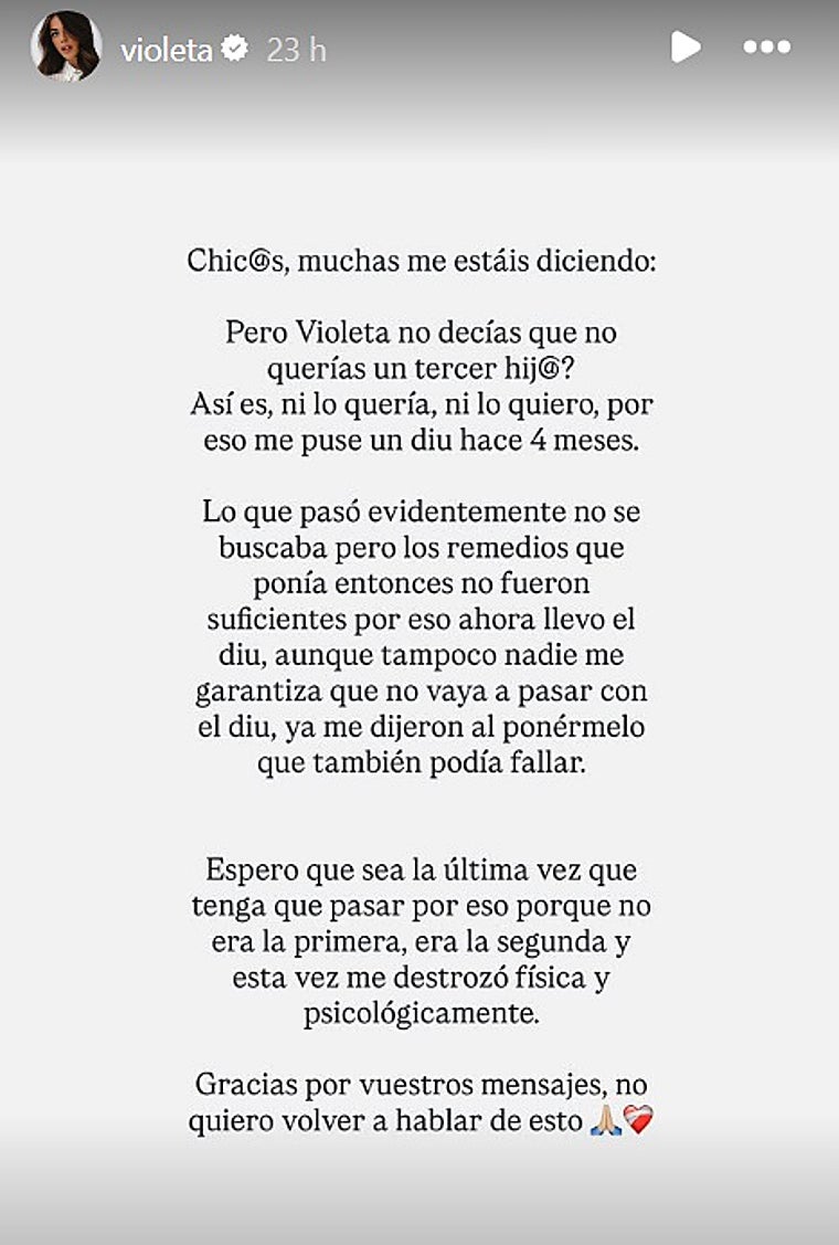Violeta Mangriñán desvela que ha perdido un bebé y la decisión que ha ...