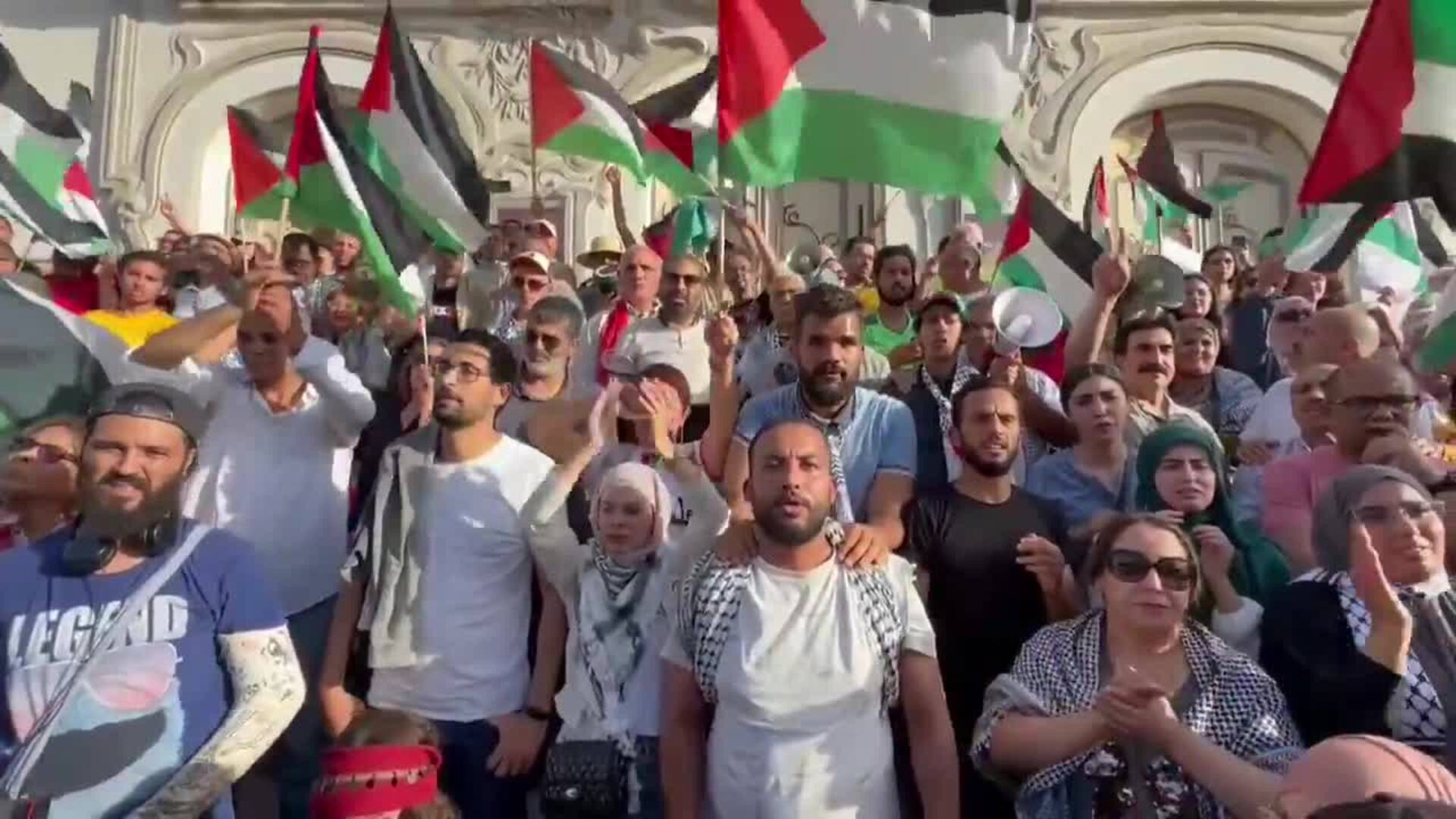 Manifestación en Túnez en apoyo al pueblo palestino