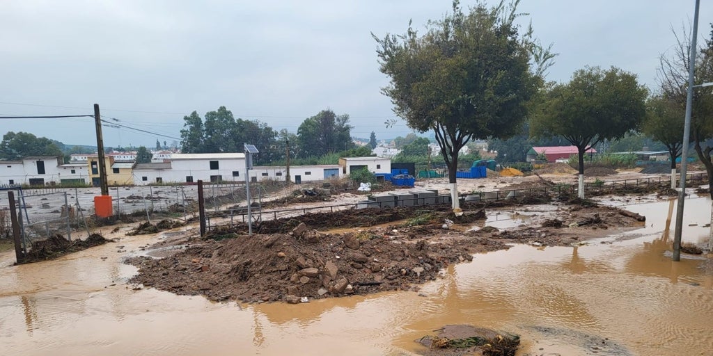 La lluvia provoca el desborde del arroyo Recache en Cantillana