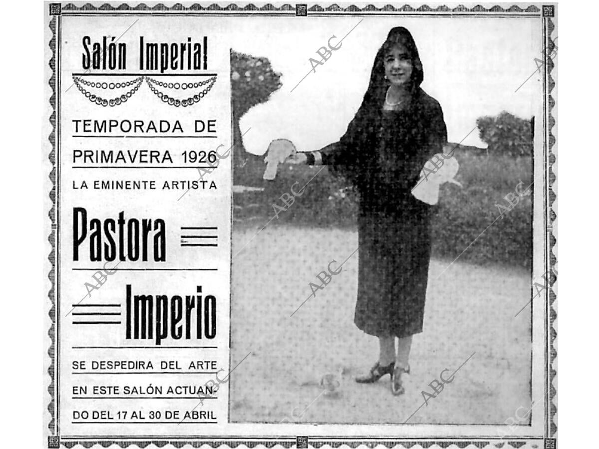 Cartel del salón imperial Anunciando la actuación de Pastora imperio en ...