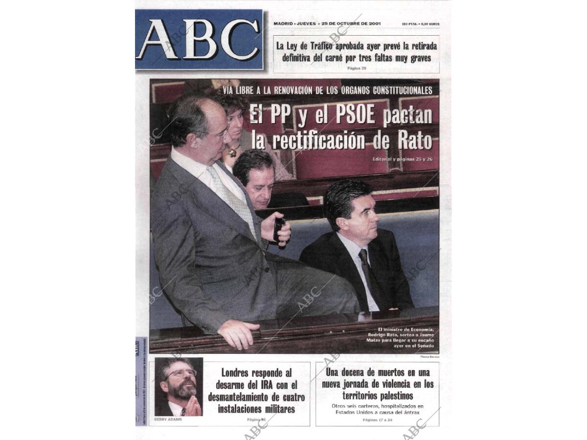 Periódico ABC MADRID 25-10-2001,portada - Archivo ABC