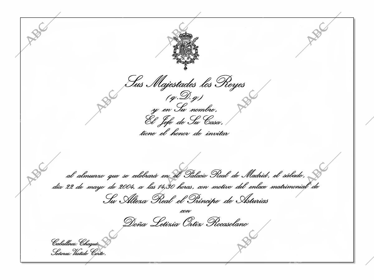 Invitación de boda de los Reyes de España, al enlace de Borbón y ...