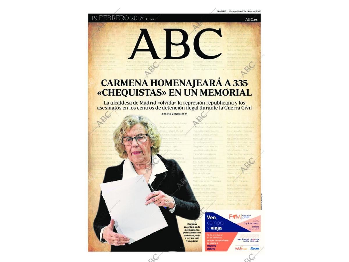 Periódico ABC MADRID 19-02-2018,portada - Archivo ABC