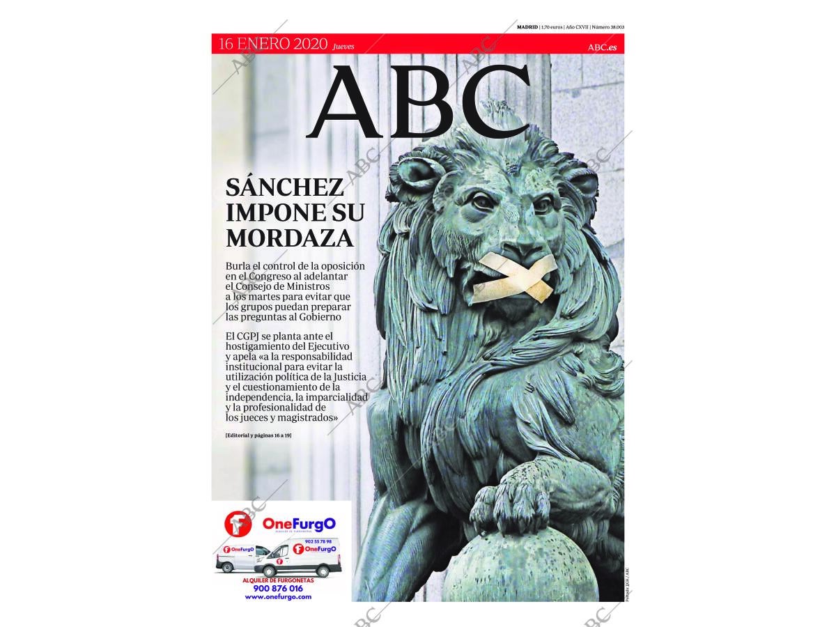 Periódico ABC MADRID 16-01-2020,portada - Archivo ABC