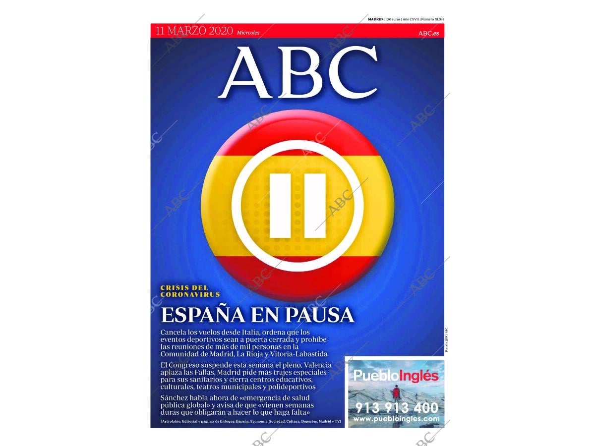 Periódico ABC MADRID 11-03-2020,portada - Archivo ABC