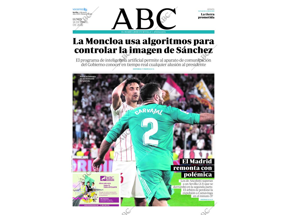 Periódico ABC SEVILLA 18-04-2022,portada - Archivo ABC